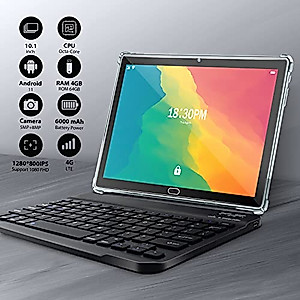 Android 11 Tablet, 2 in 1 Tablet 10.1 inch, 4G Cellular Tablet with Keyboard, Octa-Core, 64GB Storage, 4GB RAM, Mouse, Stylus, Case, Support Dual Sim Card, 13MP Camera, WiFi, Bluetooth, GPS (Gray)