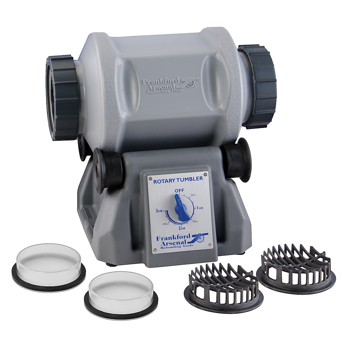 Frankford Arsenal Platinum Series Rotary Tumbler with 7-Liter Capacity, Clear Viewing Lids, and Auto Shut-Off for Reloading, Cleaning and Wet Tumbling Brass Cases gray