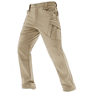 TACVASEN Mens Tactical Pants Insulated Warm Thermal Fleece Lined Shoftshell Khaki Pants for Snow Ski Men's Winter Hiking Outdoor Adventure Pants
