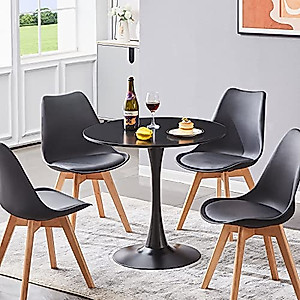 Round Dining Table Small Black Kitchen Table 31.5" in Tulip Design Modern Pedestal Table for Small Space Dining Room 2 to 4 Person