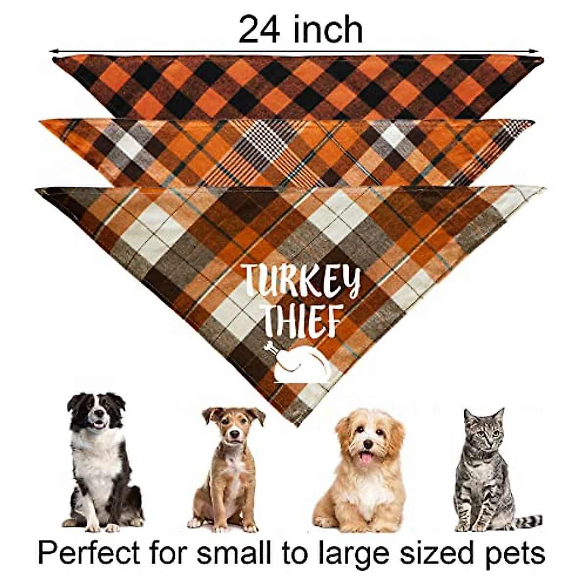 JOTFA Thanksgiving Day Dog Bandanas, Holiday Fall Plaid Dog Puppy Bandana Scarf Costume for Small Medium Large Dogs Pets