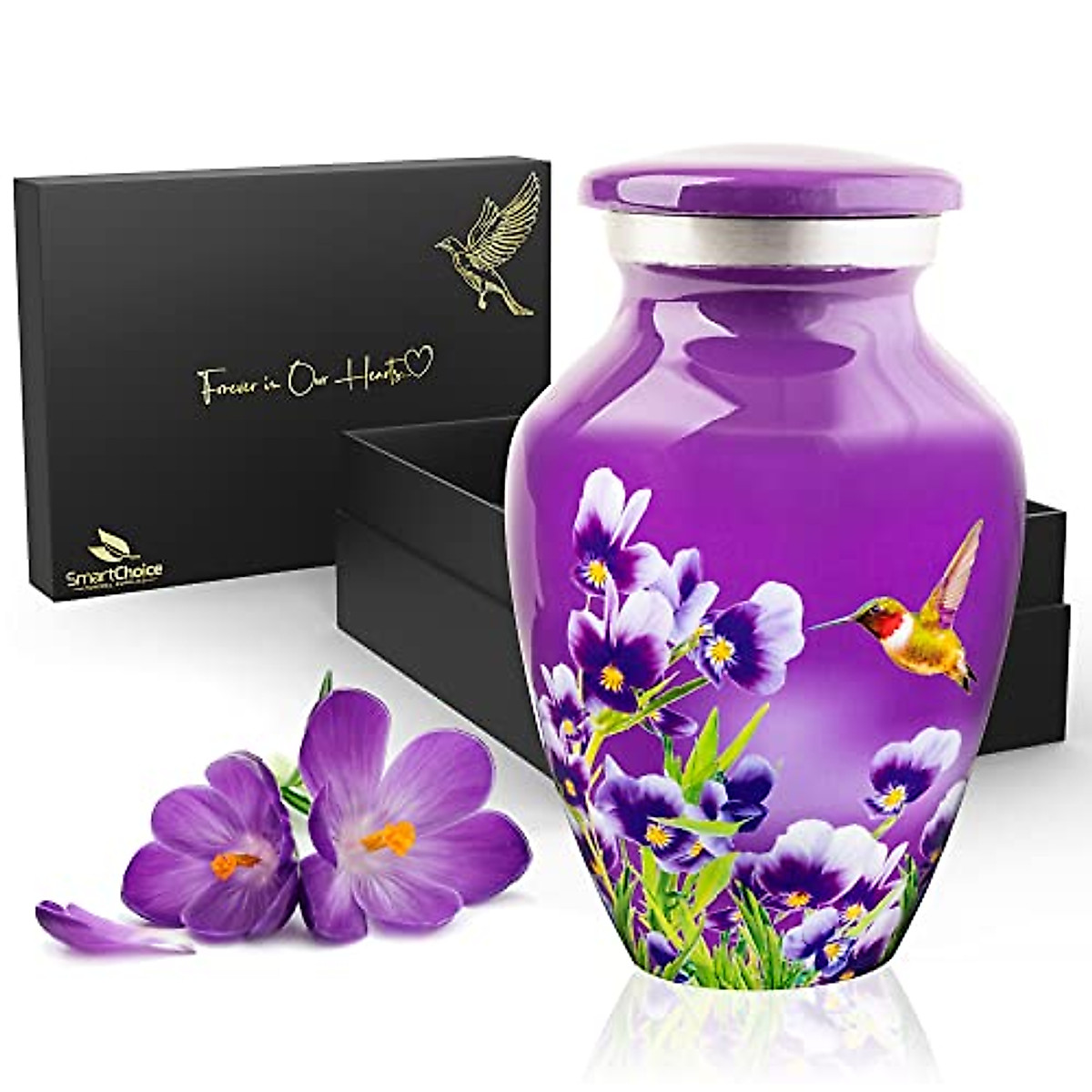 Handcrafted Hummingbird Cremation Urn for Adults - Large Burial Urn for Human Ashes - Suitable for Adult Males or Females - Beautiful Urn for Ashes (Keepsake Urn, Purple)