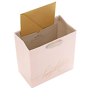 Hallmark Signature Studio 7" Medium Square Birthday Gift Bag with Tissue Paper (Blush Pink, Gold Foil "Happy Birthday") for Wife, Daughter, Sister, Aunt, Teen