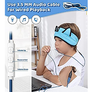 KIDSBAND Kids Headphones Bluetooth Headband Adjustable, Wireless Sleep Headphones for Kids with Wired Playback 3.5 MM Jack for Teens/Boys/Girls/Smartphones/School/Kindle/Airplane Travel/Plane/Tablet