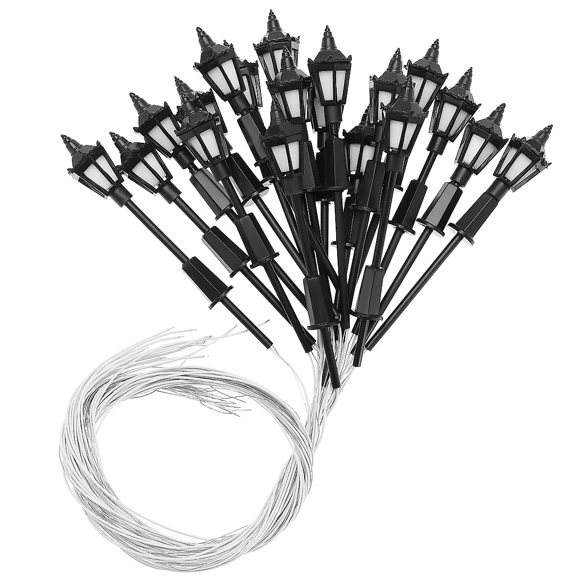 Create idea 20PCS Miniature Street Light Model OO HO Scale Railway Train Lamp Post 1:100 Scale 3V Pathway Lantern Post for Model Building Accessories 7cm Height