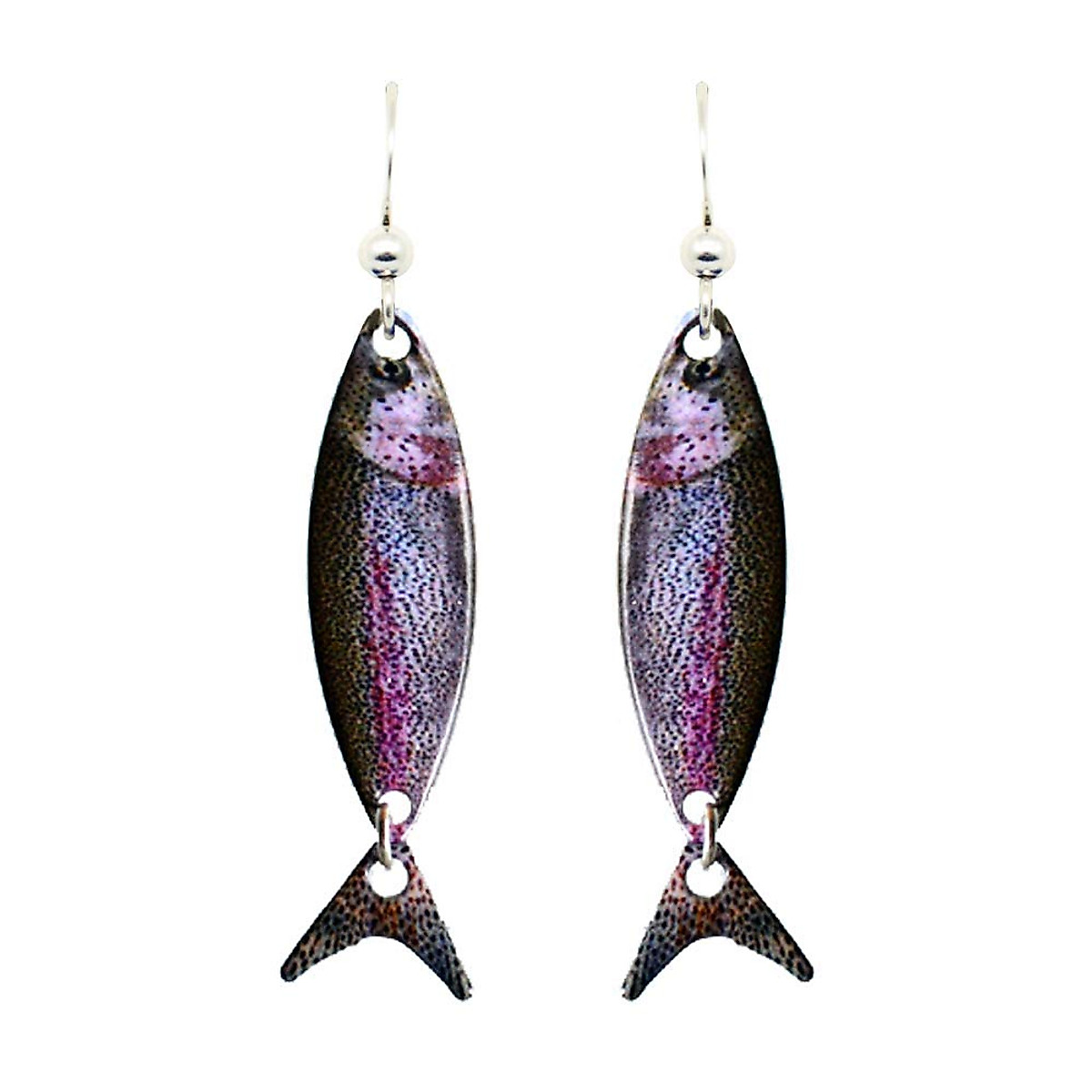 Rainbow Trout Earrings by d'ears Non-Tarnish Sterling Silver French Hook Ear Wire