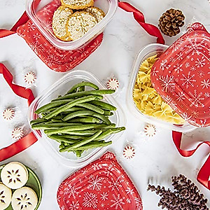 COOK WITH COLOR Containers with Lids - Holiday Plastic Food Storage Containers - Meal Prep Containers -10 Lunch Containers with 10 Lids, Airtight Reusable Containers -33.8 Oz / 1 L (Square Red Snowflakes)