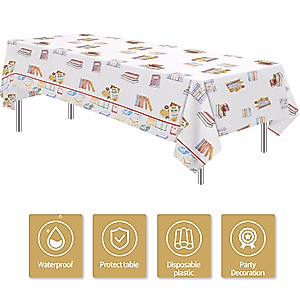 YJRJSC Book Themed Party Decorations Tablecloth - Disposable Books Book Club Birthday Party Supplies Tablecover, Book Library Reading Theme Baby Shower Decorations Table Cloth - 3 Pcs(54in x 108in)