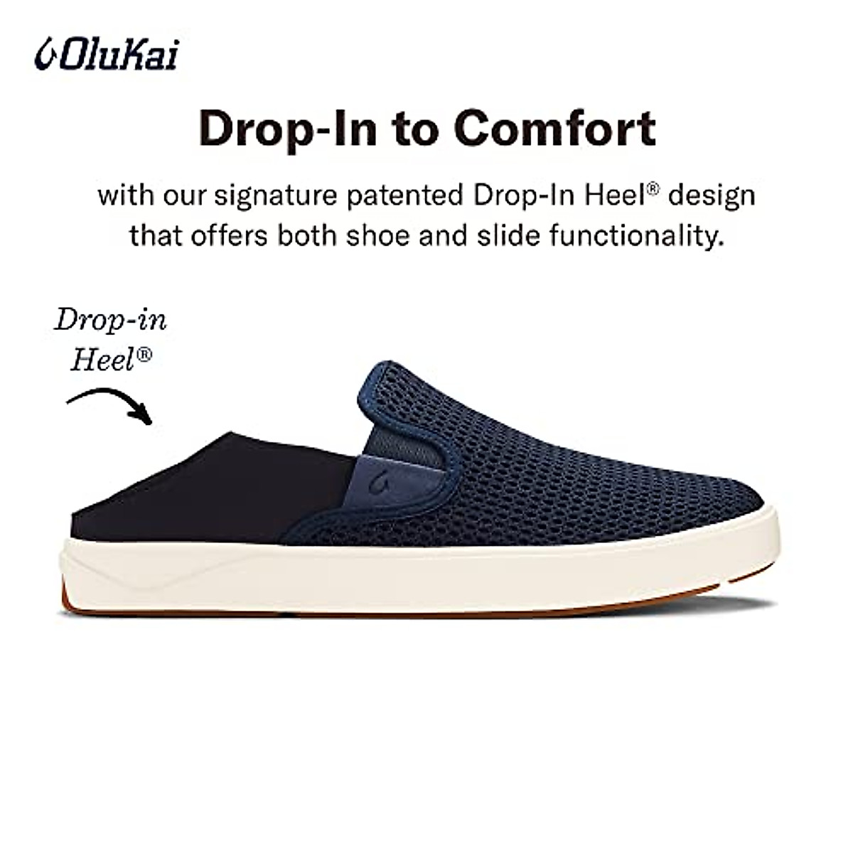 OLUKAI Lae'ahi Men's Slip On Sneakers, Lightweight Barefoot Feel & Breathable Mesh, Water Resistant Heel & Wet Grip Rubber Soles, Removable Gel Insert, Blue Depth/Blue Depth, 9.5