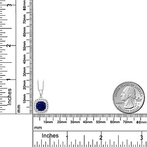 Gem Stone King 10K White Gold 7MM Cushion Gemstone Birthstone and White Diamond Halo Pendant Necklace | Gold Necklace For Women | With 18 Inch Chain