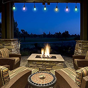 Honeywell 24FT Linkable Water Resistant LED Indoor Outdoor Color Changing String Light with Remote Control, Commercial Grade Patio Lights with 8 Plastic E26 Bulbs Create Cafe Ambience in Your Backyard