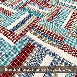 Cottage Blue 5 Mini Buffalo Plaid Cotton Homespun Fabric by JCS - Sold by The Yard
