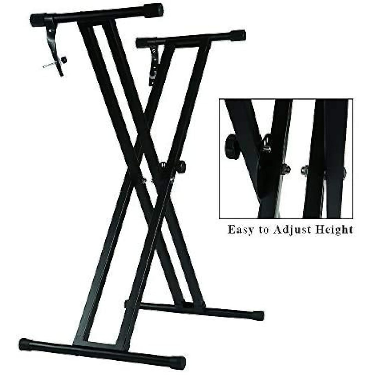 Kadence Keyboard Stand - Heavy-Duty Piano Stand (NK13-3kg Dual Braced) - Piano Keyboard Stand with Locking Straps - Keyboard Double X Stand - Keyboard Music Stand for Kids & Adults (Black)