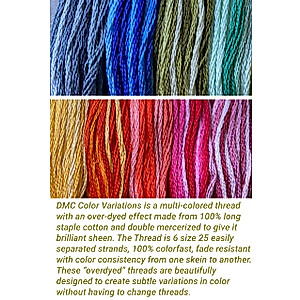 DMC Embroidery Floss,Variegated Embroidery Thread,36 Multicolor Cross Stitch Threads Bundle with Bobbin Winder,DMC Color Variations Hand Embroidery Yarn,Colorful String,Rainbow Cotton Variegated Pack