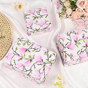 100 Sheets Pink Magnolia Flowers Printed Tissue Paper Floral Pattern and Leaves Art Decorative Tissue for Gift Wrapping Supplies