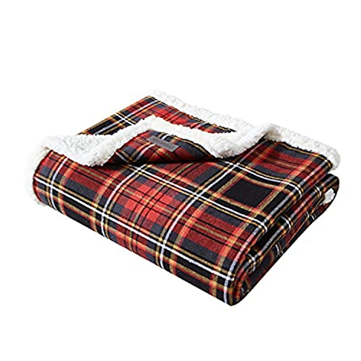 Eddie Bauer - Throw Blanket, Cotton Flannel Home Decor, All Season Reversible Sherpa Bedding (Mountain Tartan Red, Throw)