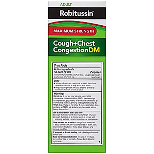 Robitussin Adult Maximum Strength Cough + Chest Congestion DM Max (8 fl. oz. Bottle), Non-Drowsy Suppressant & Expectorant, Raspberry Flavor