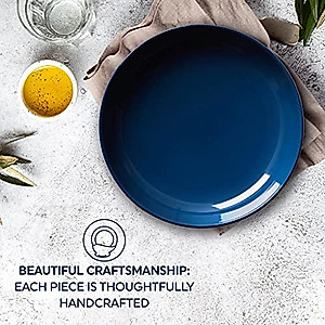 Corelle Stoneware 4-Pc Meal Bowl Set, Handcrafted Artisanal Double Bead Cereal Bowls, Solid Glaze Stoneware, 8-1/2-Inch Pasta Bowl Set, Navy