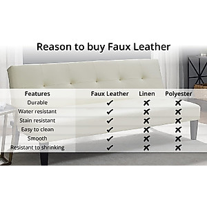 Naomi Home Button Tufted Futon Sofa Bed, Faux Leather Futon Couch, Modern Convertible Folding Sofa Bed Couch with Wooden Legs, Reclining Small Couch Bed, Futon Bed for Living Room, Dorm Black