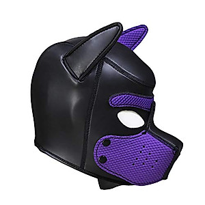 XL Neoprene Pup Hood,Pup Hood,Puppy Mask Adult,Pup Play Mask for Men Women,Neoprene Dog Mask with Collar&Armband (Purple, XL)