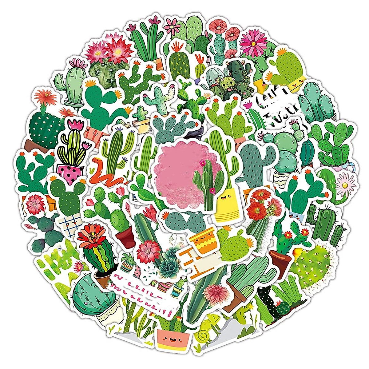 Yaroelrd Cactus Stickers 50 Sheets of Plant Vinyl Waterproof Suitable for Laptop Skateboard Kettle Mobile Phone Scrapbook Children Adolescents Adult Aesthetic, Green, 7 x 4.5 x 0.19 inches
