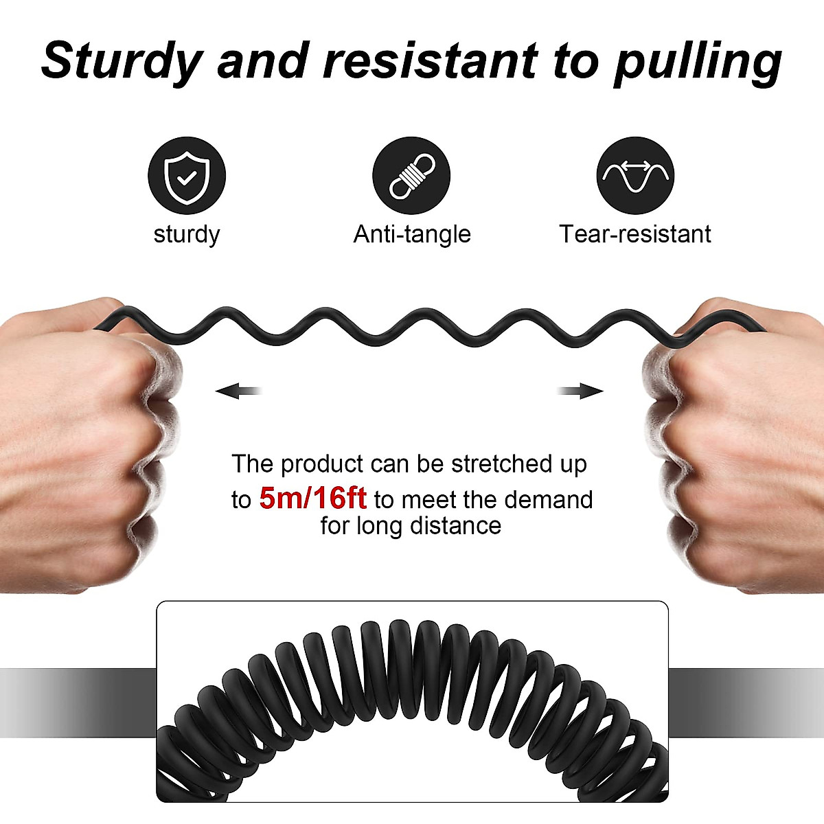 Toxaoii QC45 Coiled Audio Cable Cord Compatible with Bose QuietComfort QC 45, QC35 II, QC 35, OE2 OE2i Soundlink SoundTrue Headphone with 6.35mm Adapter for Guitar/Xbox One/ PS4 (4 to 16FT)