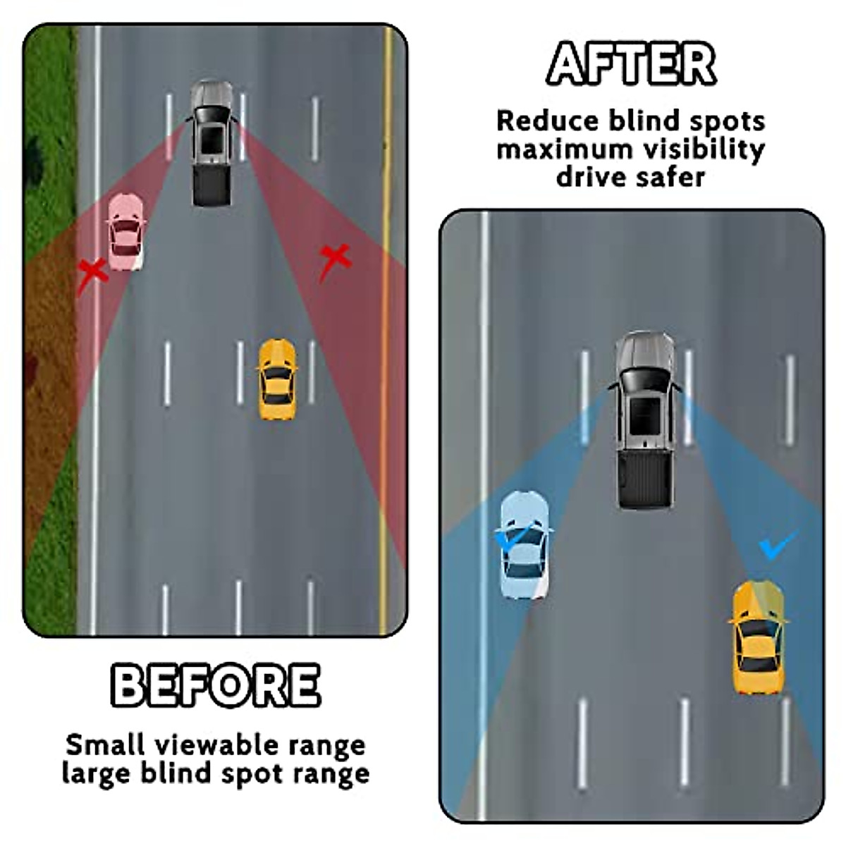 Clip On Mirror Extension for Ram 1500, KEWISAUTO Snap & Zap Towing Side Mirror Extensions Towing Clip on Exterior Rearview Mirror Extend Cover for 2009-2017 Dodge Ram 1500 2500 3500 Accessories