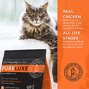 PURELUXE Grain and Gluten Free Cat Food, Long Hair Elite Nutrition, Chicken and Salmon, for Cats and Kittens with Longhair at All Life Stages and Breeds, Made in The USA, 3.3lbs