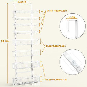 Moforoco Over The Door Pantry Organizer, Pantry Door Organizer Shelves, Kitchen Organizers and Storage, Hanging Basket Wall Spice Rack Seasoning Shelves, Laundry Room Bathroom accessories（White