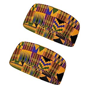 JooMeryer 2 Pack Sports Workout Headband for Unisex Men Women, Non-Slip Stretchy Sweatband Cycling Runing Workout Outdoor Sport,African,2pcs