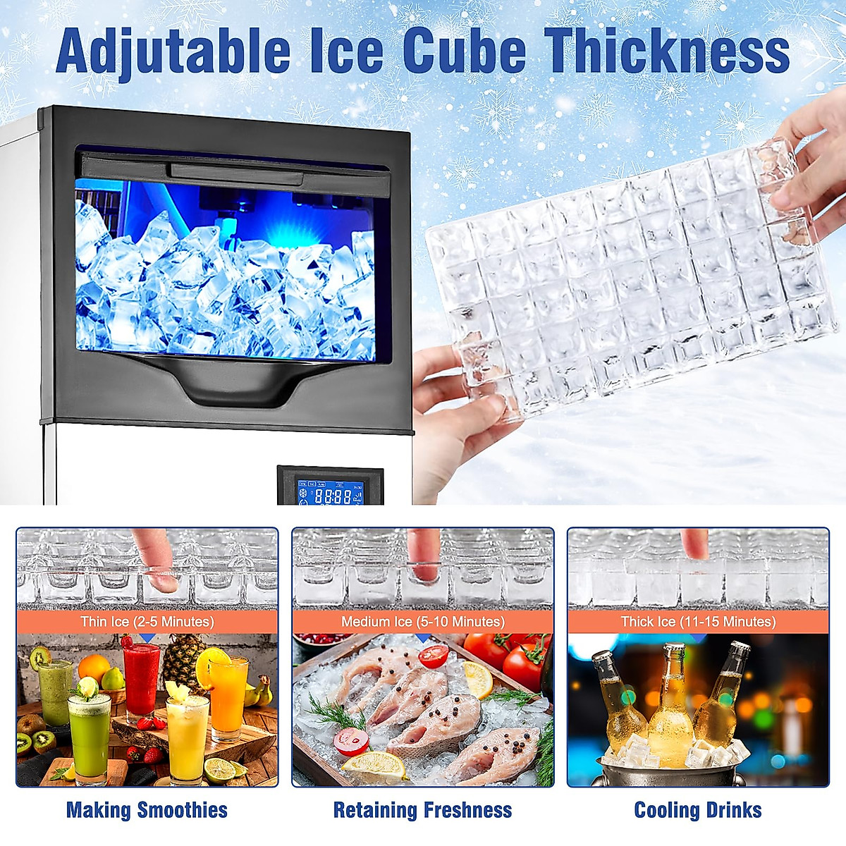 Commercial Ice Maker Machine,Freestanding/Under Counter Stainless Steel Ice Machine,100Lbs/24 Hour with 35Lbs Ice Storage Capacity, Perfect for Restaurant/Bar/Cafe/Shop/Home/Office