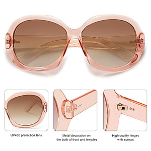 SOJOS Vintage Polarized Sunglasses Womens Trendy Oversize Big Frame Sun Glasses UV Protection SJ2209 Transparent Pink Frame Gradient Pink Lens