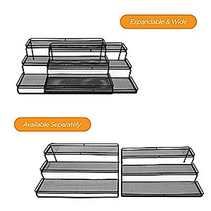 DOTORYDESIGN 3 Tier Wide Expandable Cabinet Spice Rack Organizer (14.5" to 29.1") - Step Shelf with Protection Railing, Black