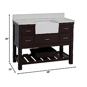 Charlotte 48-inch Bathroom Vanity (Quartz/Chocolate): Includes Chocolate Cabinet with Stunning Quartz Countertop and White Ceramic Farmhouse Apron Sink