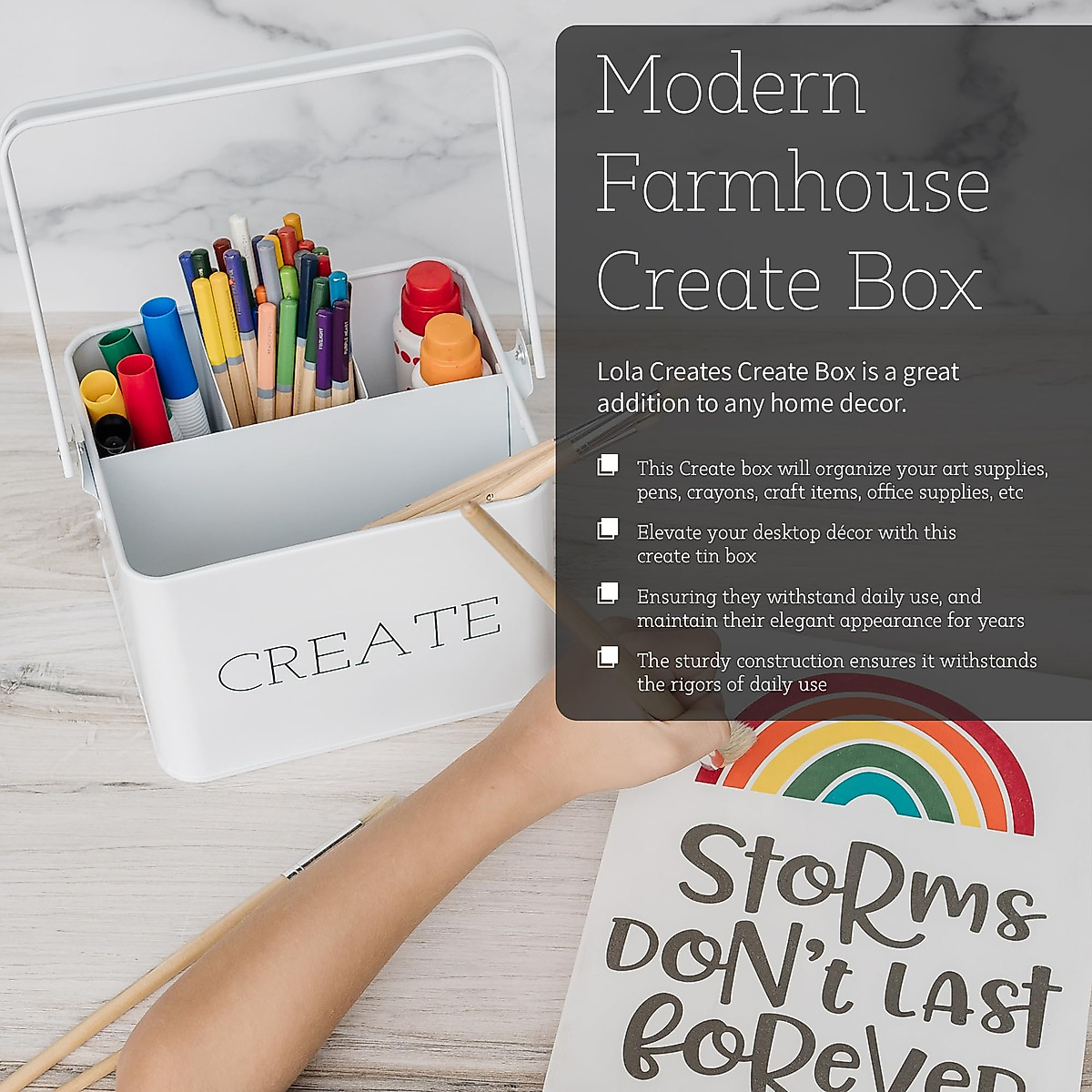 Lola Creates Craft Box - Art Bin Storage Container - Art Supply Organizer - Office Caddy - Pencil Organizer - Desk Marker Organizer - Craft Supplies Storage