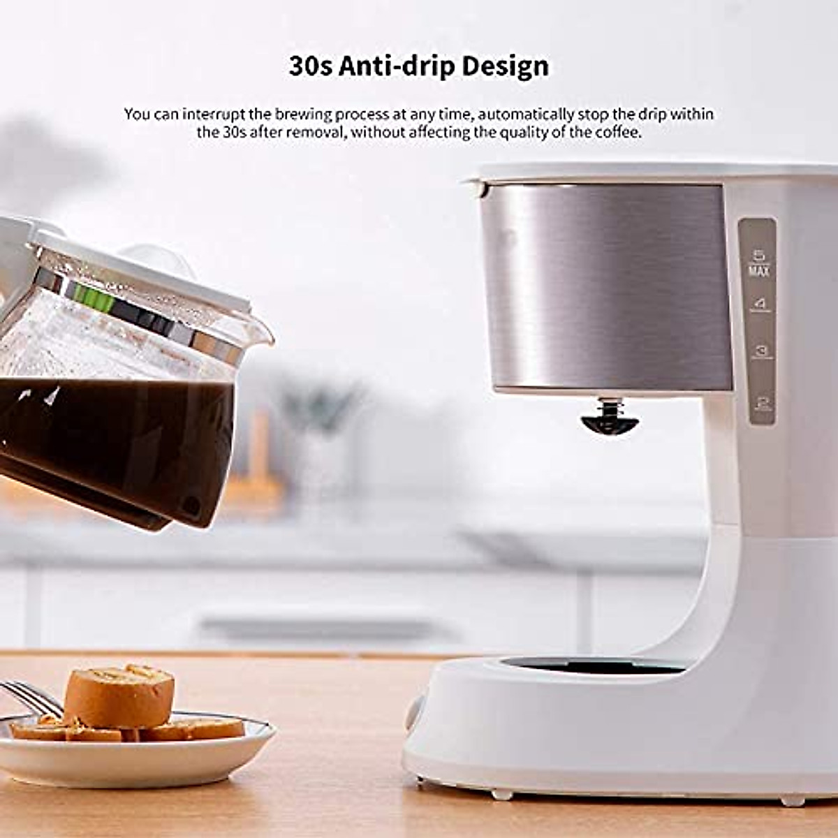 GRCQLWT Coffee Machine Espresso Maker with 652Ml Glass Kettle Coffee Powder Filter Anti-Drip Insulation Teapot