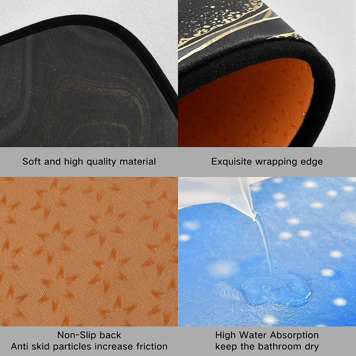 Kitchen Mats Rugs 2 Piece Set Bath Mat Antifatigue Cushioned Gold Black Marble for Floor Non Slip Washable (color4)