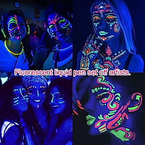 2Pcs Blue Green Neon Colorful Liquid Eyeliner Makeup Set Kit UV Glow in the Dark Bright Rainbow Colored Pigmented Graphic Liquid Eyeliner Pen Set for Body Face Paint Delineador de ojos líquido de neón