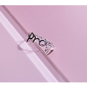 Helen de Lete Fashion English Letter Pray Sterling Silver Open Ring