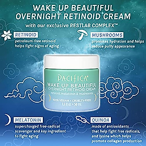 Pacifica Beauty, Wake Up Beautiful Overnight Retinoid Night Face Cream, Moisturizer for Dry and Aging Skin, Gentle for Sensitive Skin, Hyaluronic Acid + Melatonin, Clean, Vegan & Cruelty Free