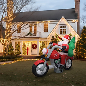 Fraser Hill Farm 7-Ft. Wide Santa on Motorcycle Blow Up Inflatable with Lights, Outdoor Christmas Inflatable Decoration for Lawn and Yard, Giant Festive Holiday Decor