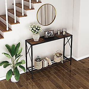 Tajsoon Console Table, Industrial entryway Table, Narrow Sofa Table with Shelves,Entrance Table for Entryway, Hallway, Living Room, Foyer, Corridor, Office, Rustic Brown and Black