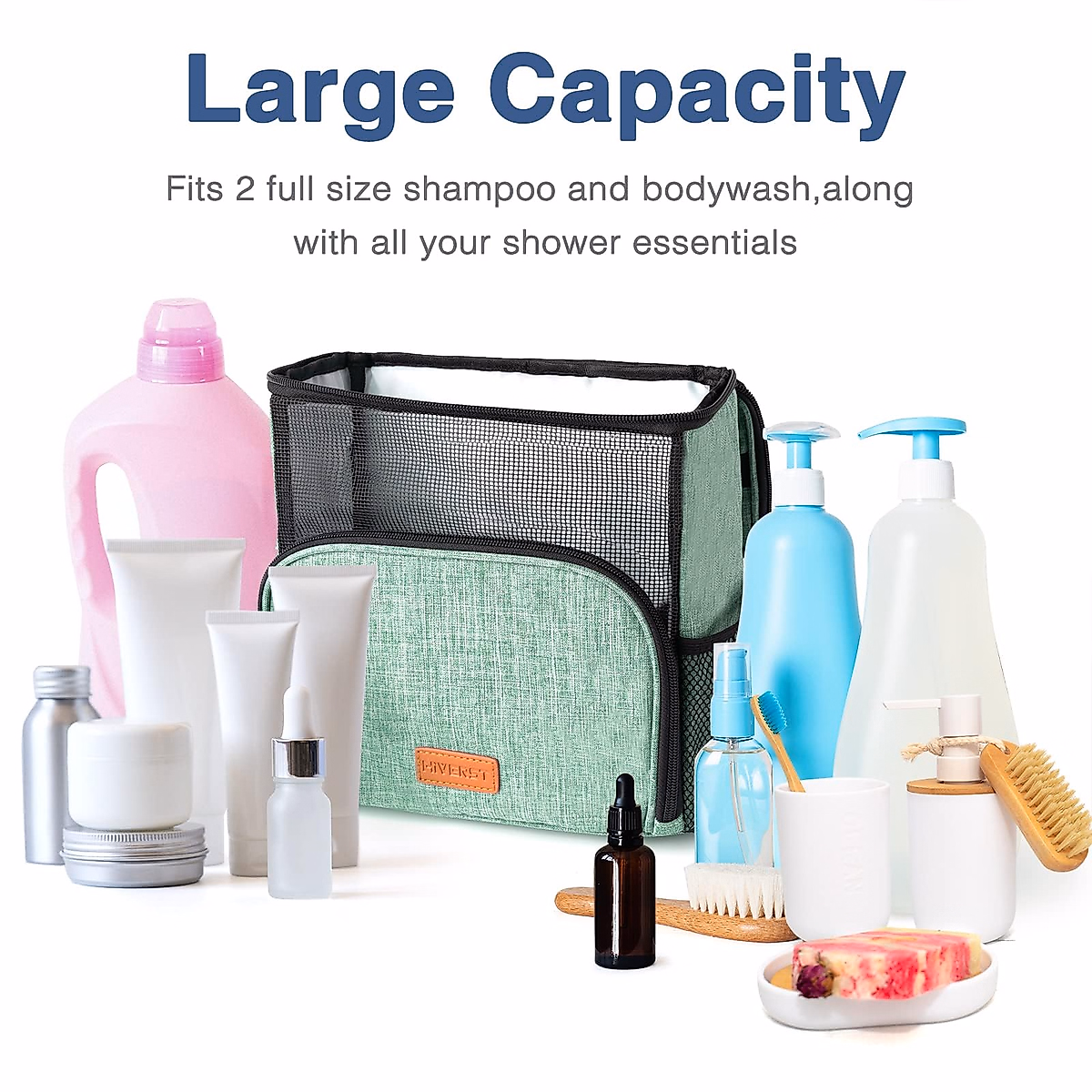 Kadamii Shower Bag for College Dorm, Hanging Portable Mesh Gym Shower Caddy for Women Men, Cruise Travel Bathroom Accessories Must Have Green