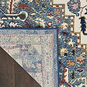 Nourison Global Vintage Persian Ivory Navy 4' x 6' Area -Rug, Easy -Cleaning, Non Shedding, Bed Room, Living Room, Dining Room, Kitchen (4x6)