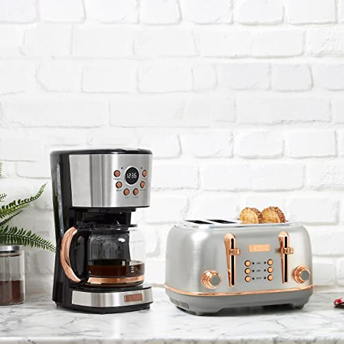 HADEN 75106 Heritage Innovative 12 Cup Capacity Programmable Vintage Retro Home Countertop Coffee Maker Machine with Glass Carafe, Steel/Copper