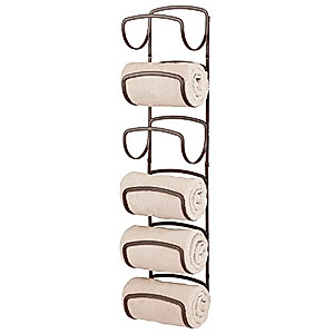 mDesign Steel Towel Holder for Bathroom Wall - Wall Mounted Organizer for Rolled Towels and Bath Robes - Six Level Wall Mount Towel Storage Rack - Bathroom Towel Organizer - Hyde Collection - Bronze
