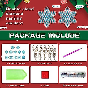 clothmile 12 Pieces Snowflake Diamond Painting Keychains Kit DIY Diamond Art Keychains Winter 5D Full Drill Diamond Painting Hanging Ornament Silver Rhinestone Pendants for Holiday Party Supplies