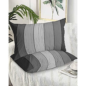 Edwiinsa Black Grey Ombre Pillow Covers King Standard Set of 2 20x36 Bed Pillow, Farmhouse Rustic White Wooden Striped Plush Soft Comfort for Hair/Skin Cooling Pillowcases with Envelop Closure