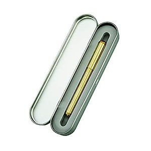 Lanxivi Brass Fountain Pen EF Bent Nib 0.7mm,Travel Pocket Fude Pen, Unique Style Bullet Shape with Metal Box