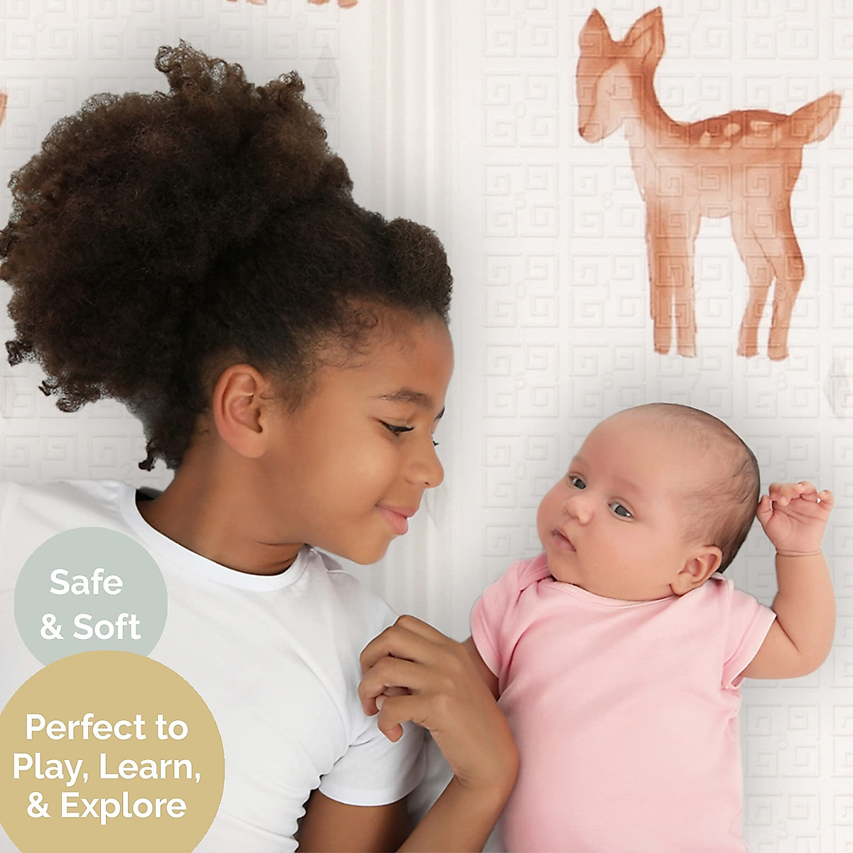 JumpOff Jo Baby Play Mat - Extra Large Folding Foam Play Mat for Infants, Babies, Toddlers, Waterproof, Double-Sided (77" x 70") - Oh Deer - Starburst